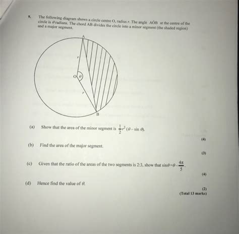 Solved 9 The Following Diagram Shows A Circle Centre O