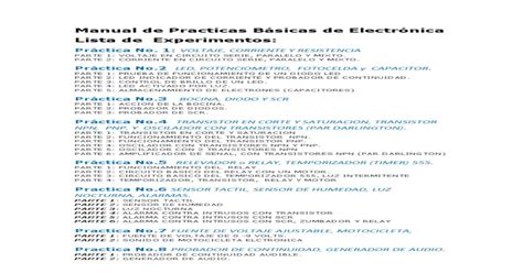 Manual De Practicas Básicas De Electrónica Pdf Document