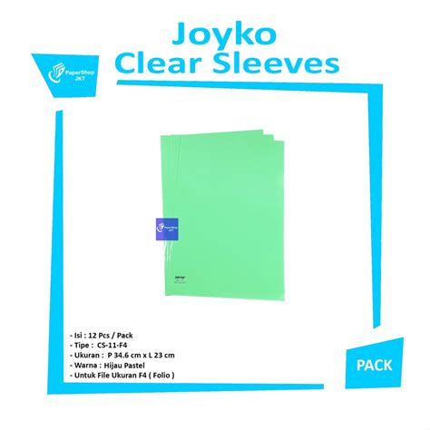 Jual Joyko Map L Plastik Bening Folio Clear Sleeves Cs 11 F4 Hijau
