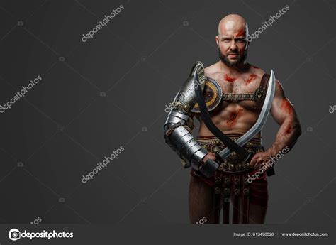 Portrait Powerful Gladiator Naked Torso Muscular Build Stock Photo By Fxquadro