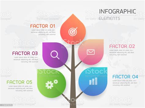 단계 옵션 이정표 프로세스 또는 워크플로와 인포 그래픽 잎 트리 모양 요소 비즈니스 데이터 시각화 프리젠 테이션 벡터