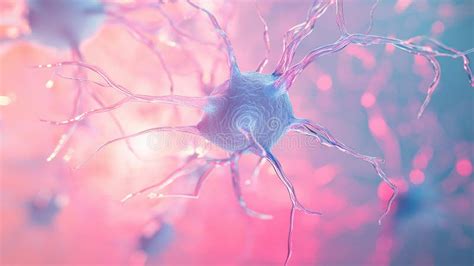 Close Up 3d Illustration Of A Glowing Nerve Cell With Dendrites Representing Neural Network