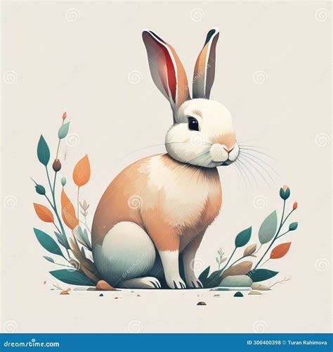 Vector Illustration Of A Cute White Rabbit Sitting On A White