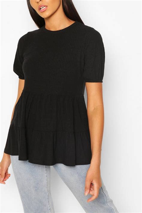 Black Tiered Smock Top Boohoo Uk