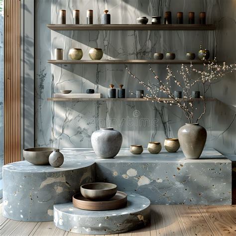 Luxury Home Decor Display Featuring Ceramic Vases Bowls And Decorative