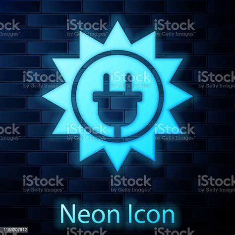 發光的霓虹燈太陽能電池板圖示隔離在磚牆背景太陽和電源插頭向量插圖向量圖形及更多再生能源圖片 再生能源 可持續資源 器材 Istock