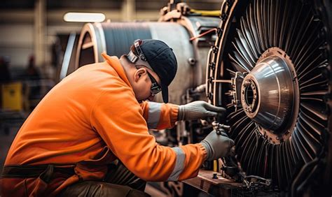 Premium Photo A Man In An Orange Jacket Working On A Jet Engine