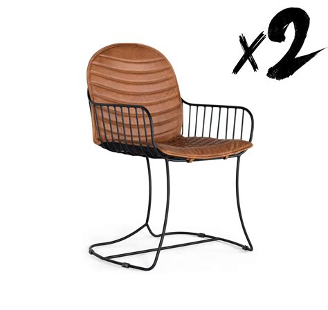 Silla Set 2 En Metal Y Piel Marrón Y Negro Marrón Giner Y Colomer 92x47x54 Leroy Merlin
