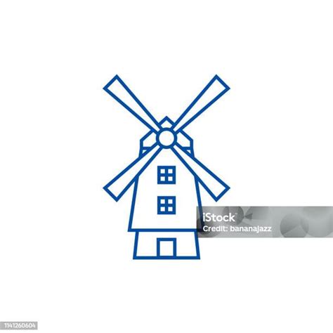 풍차 네덜란드 라인 아이콘 개념입니다 풍차 네덜란드 평면 벡터 기호 기호 개요 그림 라인아트에 대한 스톡 벡터 아트 및 기타