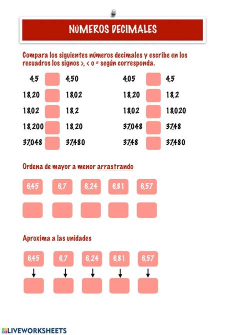 Numeros Decimales Worksheet