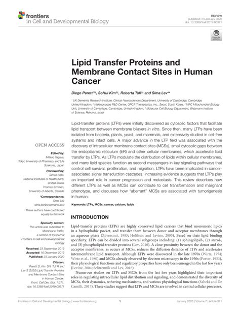 Pdf Lipid Transfer Proteins And Membrane Contact Sites In Human Cancer