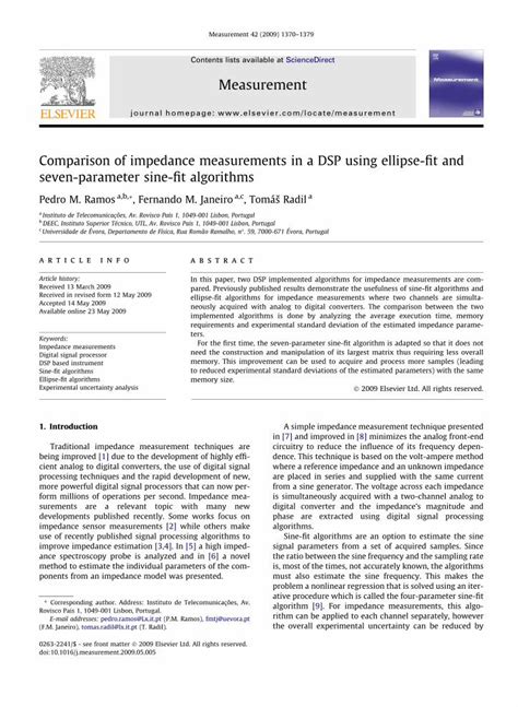 Pdf Comparison Of Impedance Measurements In A Dsp Using Ellipse Fit And Seven Parameter Sine