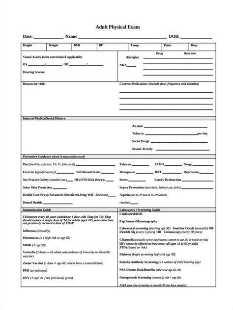 Adult Physical Forms 5 Free Documents In Pdf Free Printable