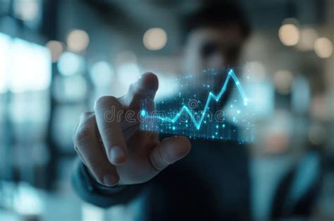 A Person Interacting With A Digital Graph Symbolizing Data Analysis And Business Growth Stock
