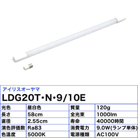 【楽天市場】アイリスオーヤマ Ldg20t･n･9 10e 直管型led 20w 昼白色 G13 工事不要ldg20tn910e「送料区分a