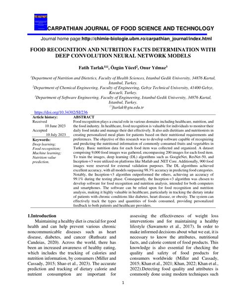 pdf food recognition and nutrition facts determination with deep