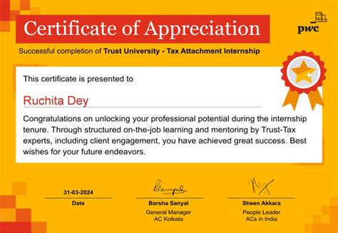Ms Ruchita Dey On Linkedin Successfully Completed 3 Months Of Internship In Us Tax From Pwc