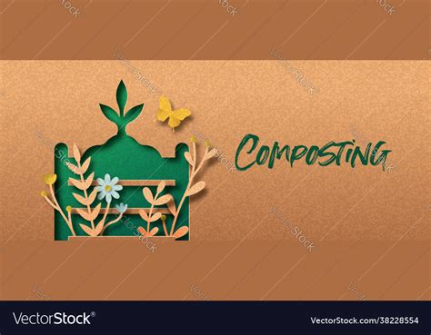 Composting Green Papercut Nature Concept Banner Vector Image