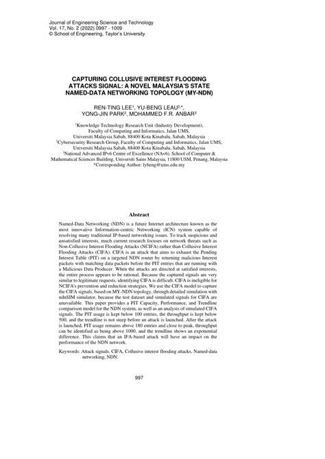 Pdf Capturing Collusive Interest Flooding Attacks Signal A Novel Malaysias State Named Data