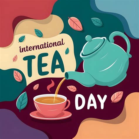 Cartel Para El Día Internacional Del Té Con Una Tetera Y Un Cartel Que