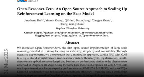 Paper Page Open Reasoner Zero An Open Source Approach To Scaling Up David Intersimone