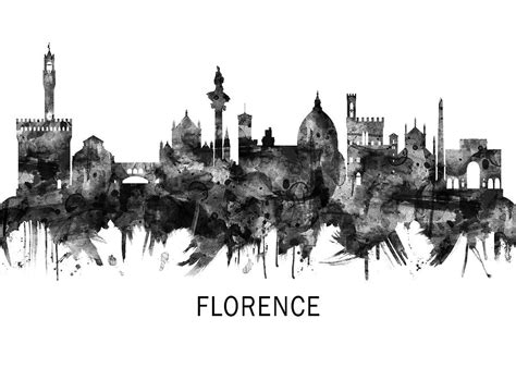 Florence Italy Skyline BW Mixed Media By NextWay Art Fine Art America
