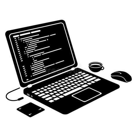 Laptop With Coding Screen Silhouette Stock Illustration Illustration Of Font Digital 368279824