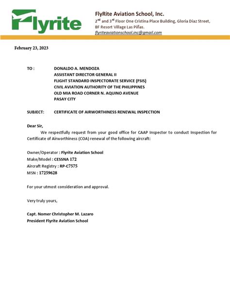 Request Letter For Coa 2864 Pdf