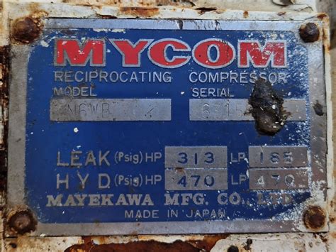 Used Mycom N6wb Nh3 Reciprocating Compressor Hos Bv
