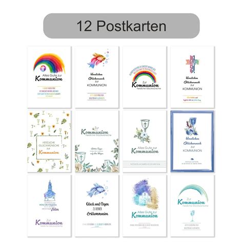 Schönes 12er Set Kommunion Glückwunschkarten mit Spruch