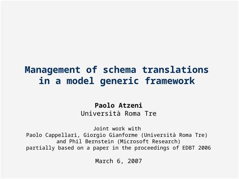 Ppt Management Of Schema Translations In A Model Generic Framework Dokumentips