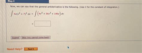 Solved Step 4now We Can Say That The General Antiderivative
