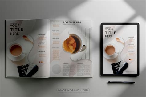 Premium Psd Psd Clean Minimal Magazine And Tablet Mockup