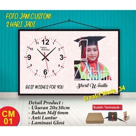 Jual Jam Dinding Kayu Custom Foto Nama Hadiah Ulang Tahun Unik Kado