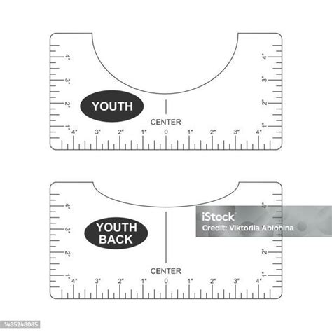 티셔츠 정렬 가이드 청소년 크기 앞면과 뒷면 템플릿입니다 의류 디자인을 센터링하기 위한 눈금자입니다 인쇄 또는 레이저 절단을 위한 마크업과 숫자가 있는 재봉 측정 도구 인치