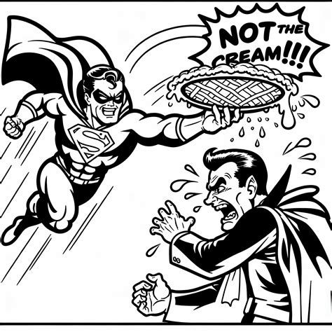 Superhelten Kaster Kage På Skurk Maleblad Comic Gratis