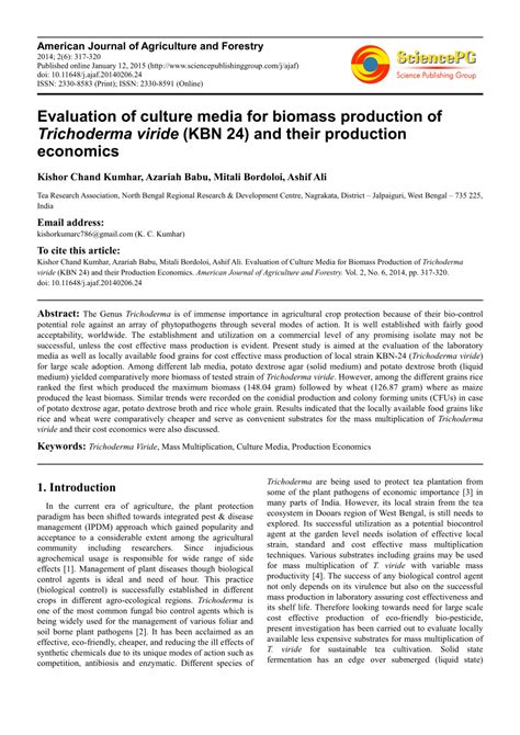 Pdf Evaluation Of Culture Media For Biomass Production Of Trichoderma