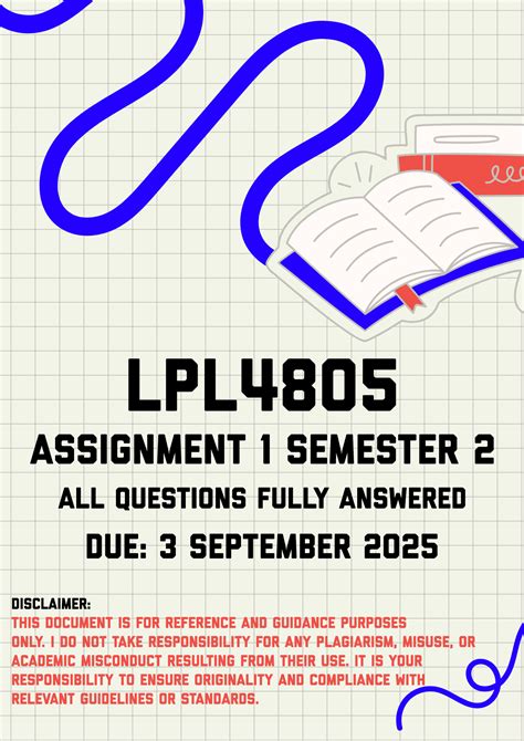 Lpl4805 Assignment 1 Semester 2 Memo Due 3 September 2025 Studypass