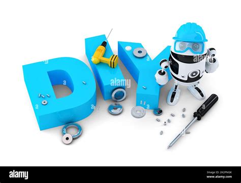 Robot With Diy Sign Technology Concept Isolated On White Background