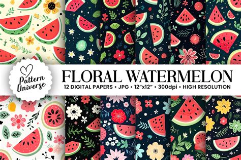 Floral Watermelon Pattern Digital Papers Graphic By Pattern Universe