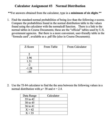 Solved Calculator Assignment 3 Normal Distribution ∗∗ For