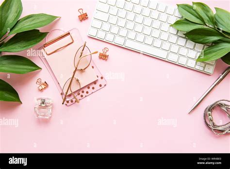 Office Desk Working Space Flat Lay Top View Mockup Photo Of Working Space With Keyboard