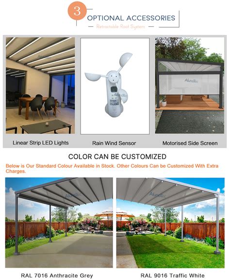 Electric Awning Aluminum Pergola Pvc Retractable Roof With Led Lights