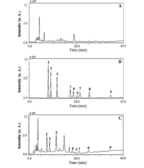 Hplc Chromatograms A Stem Control Sample B Mixed Standard Solution At