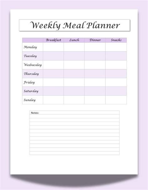Weekly Meal Plan Chart Printable Meal Planner For Easy Meal Prep Etsy