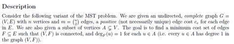 Solved Description Consider The Following Variant Of The Mst