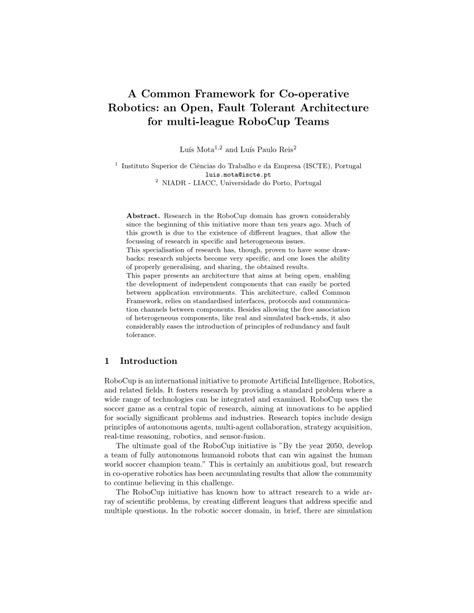 Pdf A Common Framework For Co Operative Robotics An Open Fault Tolerant Architecture For