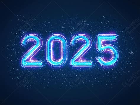 2025 네온 Led 스타일 파란색 텍스트 효과 배너 디자인 배경 Png 일러스트 무료 다운로드 Lovepik