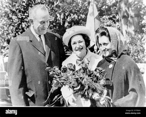 Indian Prime Minister Mrs Indira Gandhi Right With Us President Lyndon Johnson And His Wife
