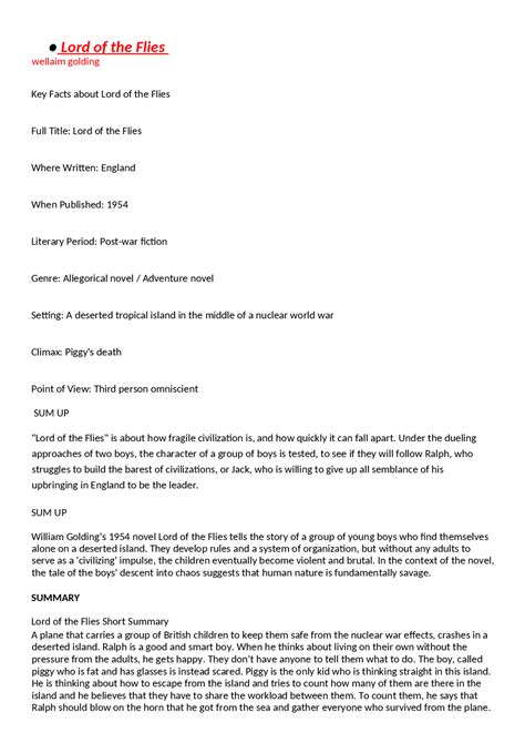Lord Of The Flies By William Golding Docsity